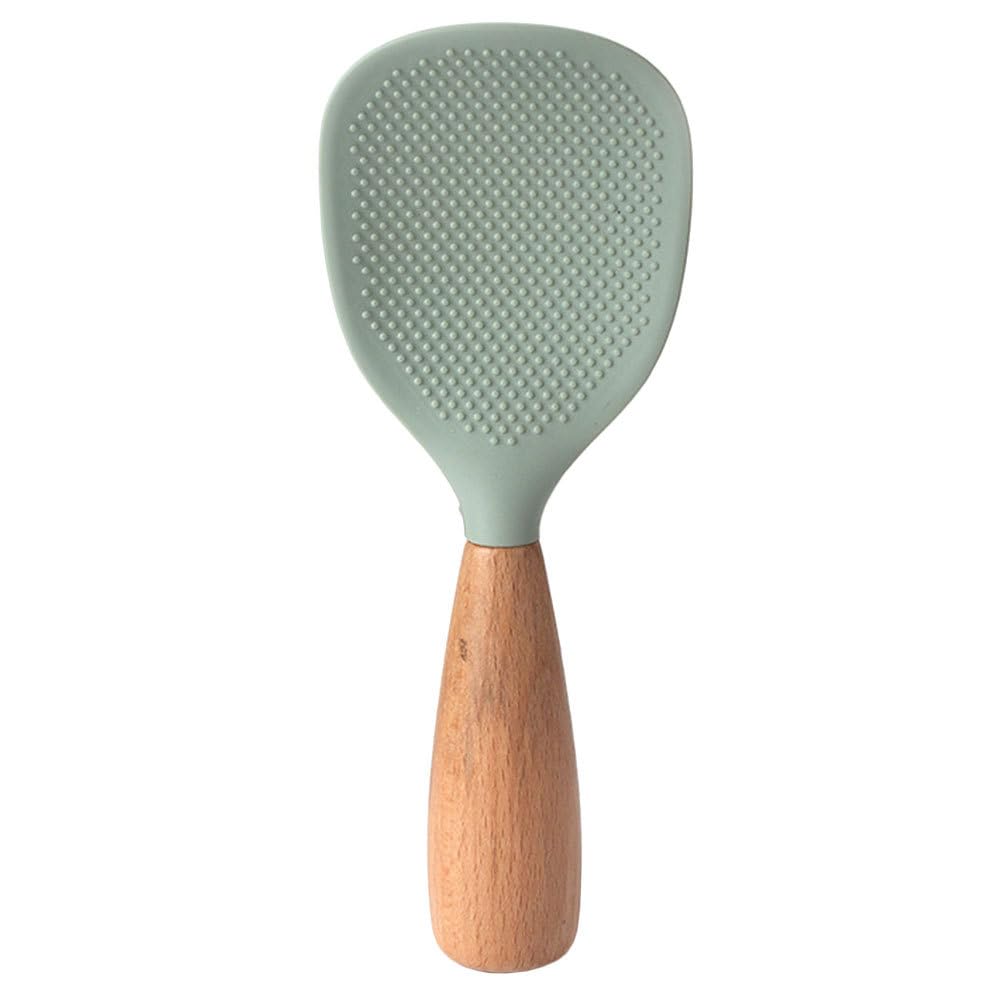 MAGICLULU Silicone Rice Spoon Kitchen Utensils Cooking Ladle Wooden Rice Paddle Rice Spatula Korean Rice Paddle Rice Serving Spoon Scoop Reusable Rice Spoon Wood Tablespoon Handle