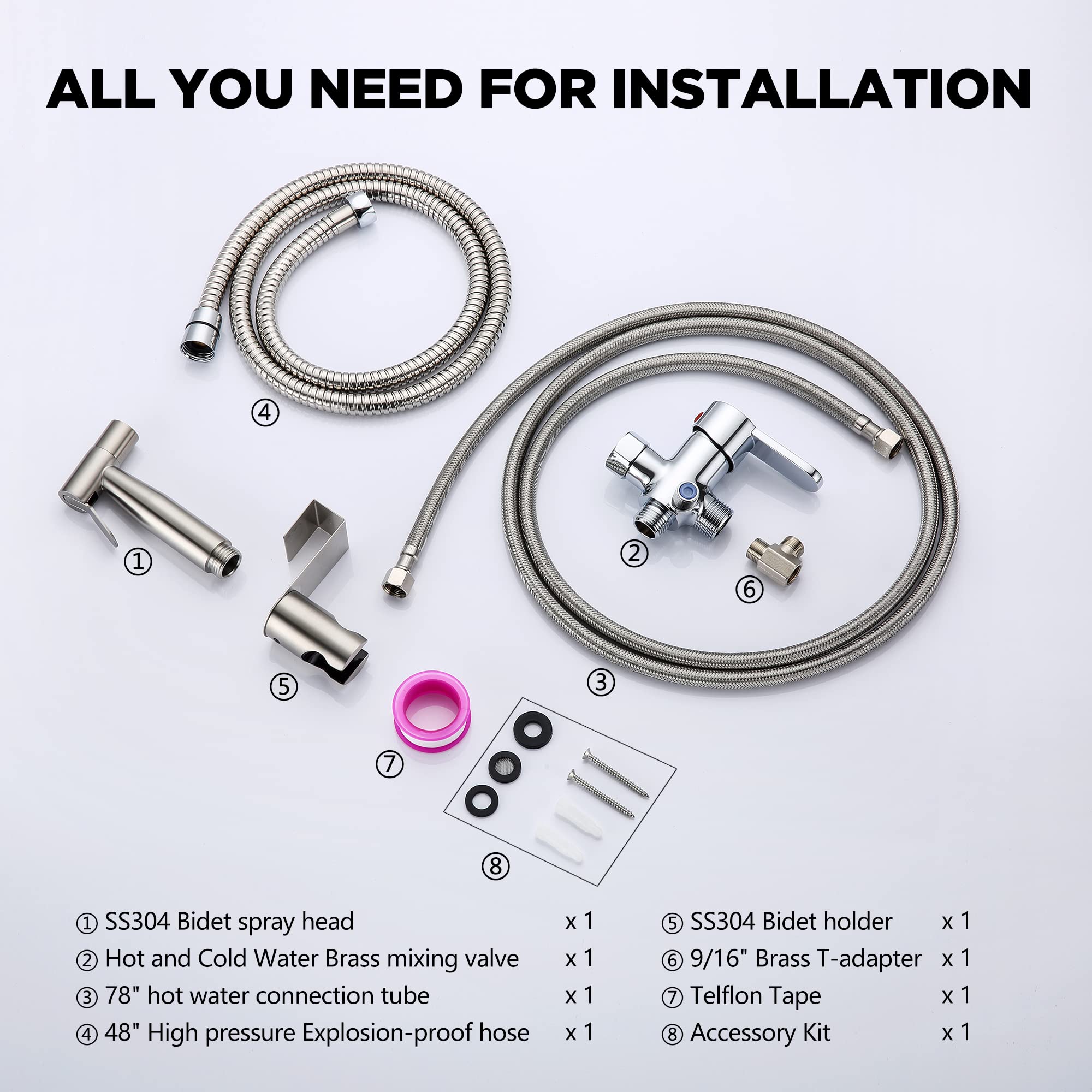 Handheld Bidet Sprayer for Toilet, Bidet Attachment for Warm Water, Hot and Cold Mixing Valve Kit, Hand Sprayer for Feminine Wash, Pet, Cloth, Diaper