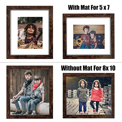 ZIRANLING 8x10 Picture Frame Rustic Brown Wood Set of 6,Display Pictures 5x7 with Mat or 8x10 Without Mat,Multi Photo Frames Collage for Wall or Tabletop Display