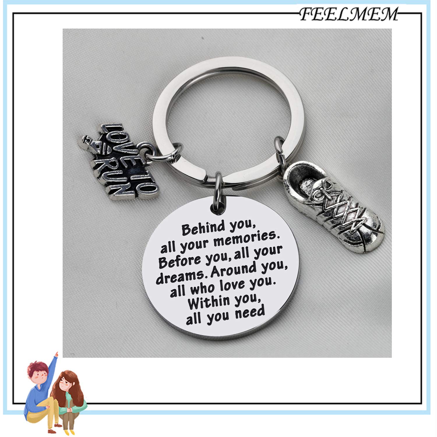 FEELMEM Marathon Runner Gifts Running Keychain Cross Country Track Marathon Jewelry Marathon Running Gift Track Gift(silver)