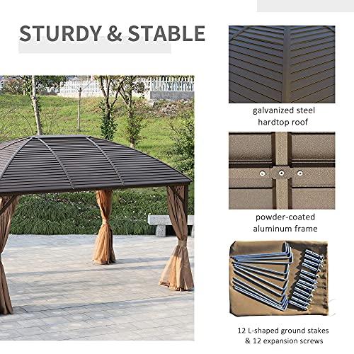 Outsunny 10' x 13' Hardtop Gazebo Canopy with Galvanized Steel Roof, Aluminum Permanent Pavilion Outdoor Gazebo with Top Hook, Netting and Curtains for Patio, Garden, Backyard, Deck
