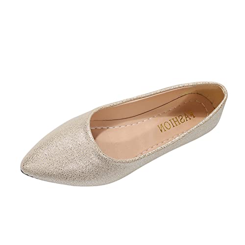 FASDNENDYS Casual Women's Non Slip Sequins Solid Color Slip On Pointed Toe Breathable Work Single Shoes Tennis Shoe Sandals Gold