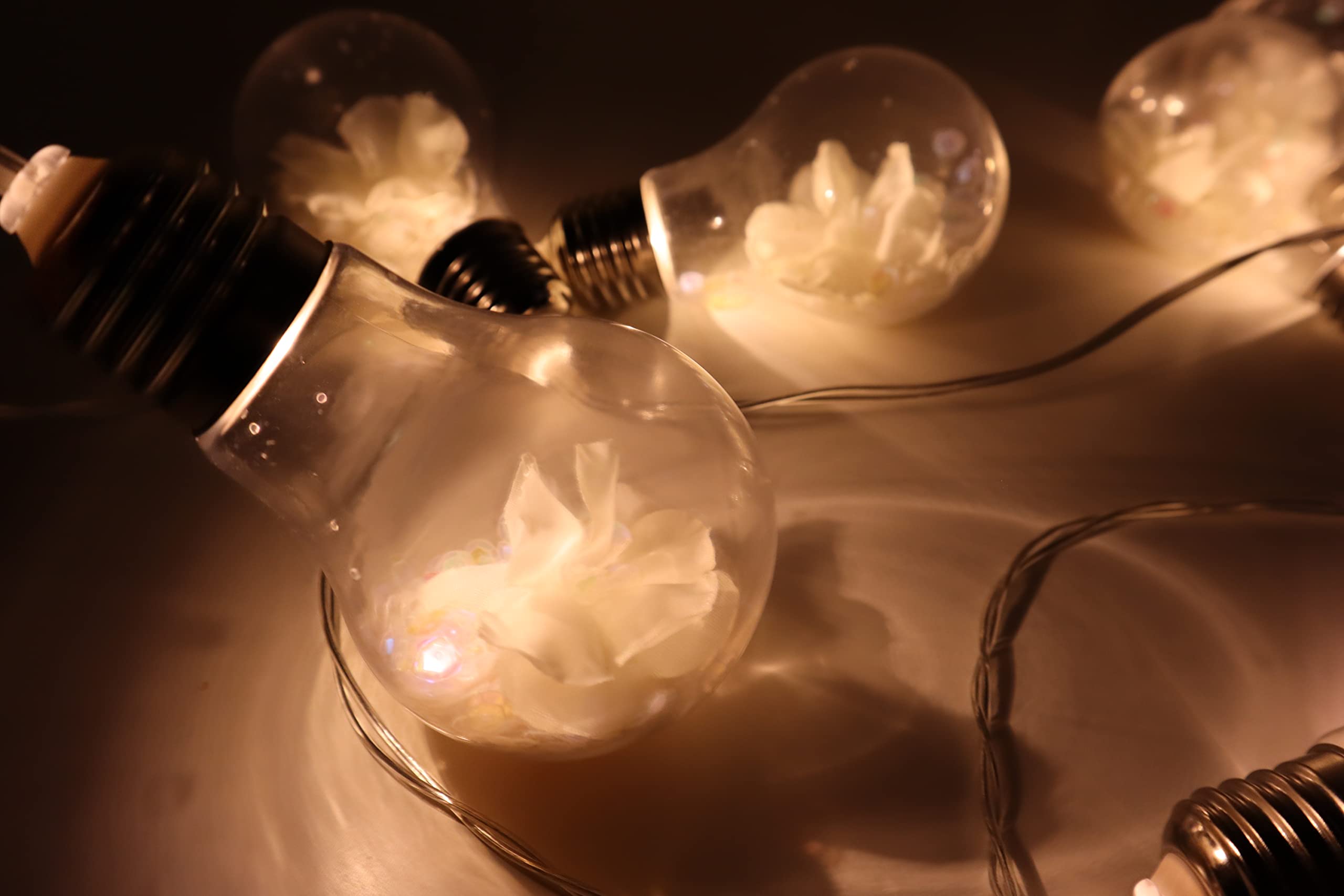 Thegreen Globe String Light led with Sparkles and Flowers Plug in Wall, 9 Light Bulb with Extension + Female Plug a Decorative Lights for Bedroom, Patio, Garden and Waterproof