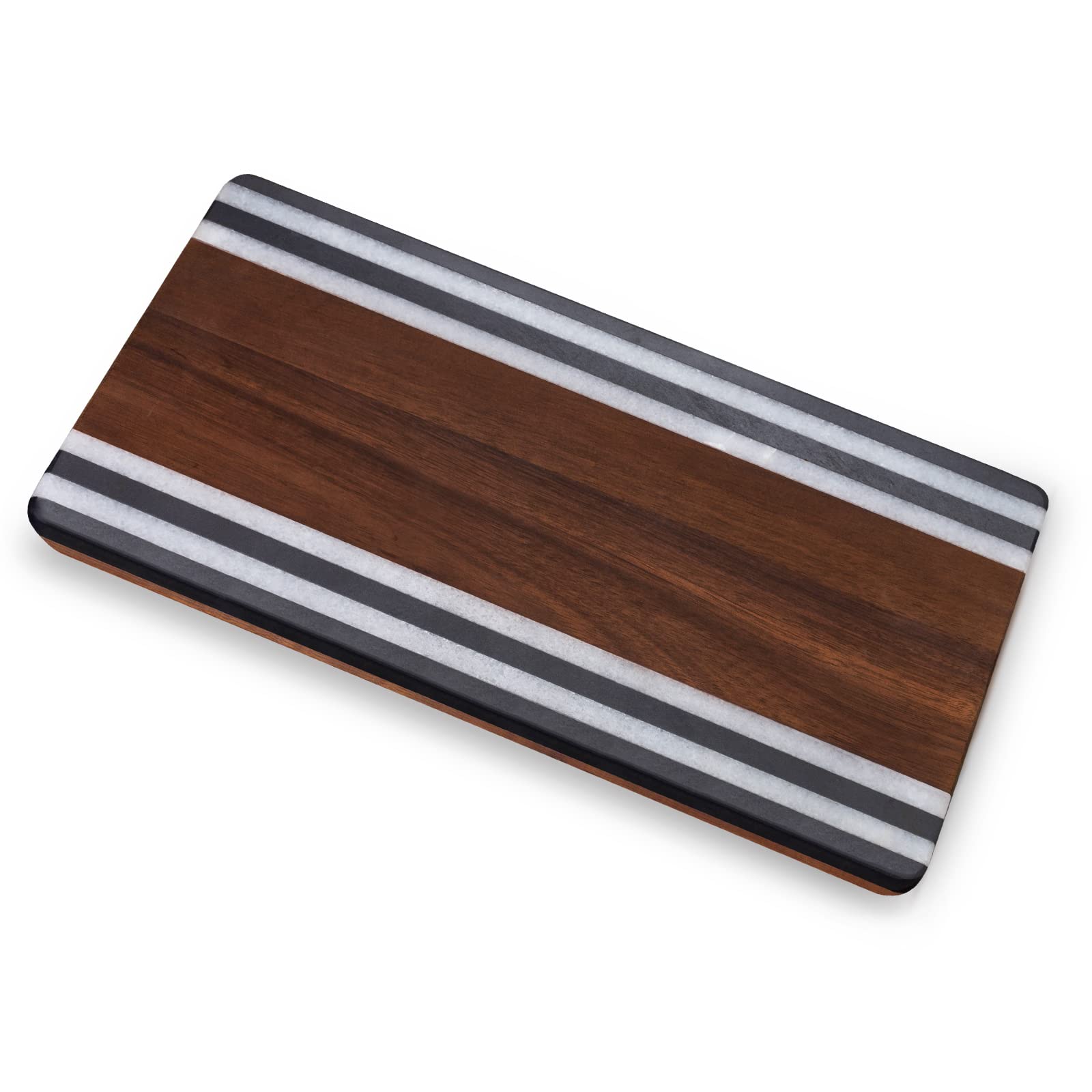 Fkksparkler Marble and Wood Cutting Boards, 14 X 7 inches Charcuterie Boards, Acacia Wood Serving Board for Kitchen, Cheese Board with Black and White Marble Edges Trays For Serving Food.