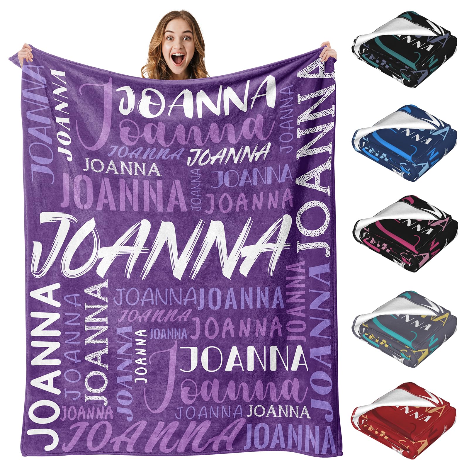 Husguciy Custom Blanket with Name, Personalized Purple Name Fleece Throw Blankets for Men Women Boys Girls Kids Baby, Customized Name Blanket Gifts for Chrismas Halloween Valentines Day