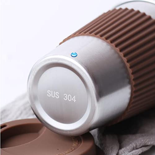 Hoshen 17 Ounce Tumbler Mug (With Silicone Lid), Stainless Steel Coffee Cup, Anti-Scald Coaster, Beverage Cup,Brown