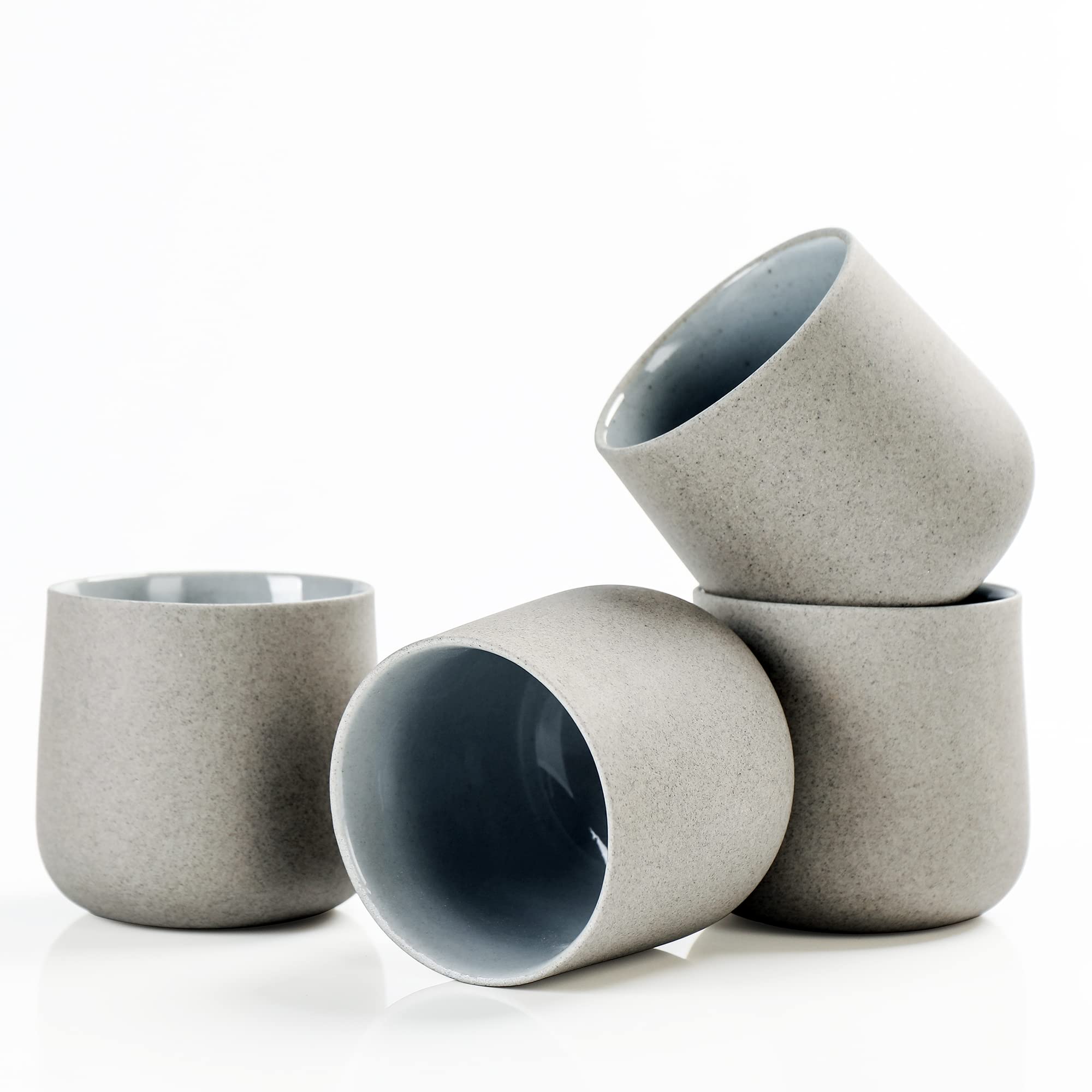 TEANAGOO Japanese Tea Cups, Chinese Tea Cup, 7.2Oz / 205 Ml, Ceramic Tea Cup for Adults, Ceramic Cups no Handles, Japanese Cups, Asian Tea Cups Matcha Cup, Darker Grey, 4 Pcs/Box, H4