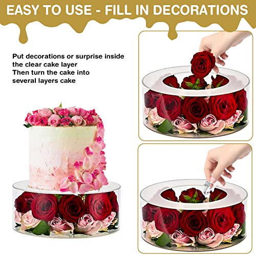 TIRYIUOU Acrylic Fillable Cake Stand 2Pcs Round Cake Riser Tier Clear Decorative Centerpiece Cake Display Boxes for Wedding Party Birthday (One 10" Dx 4" H, One 6" Dx 4" H )