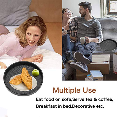 Rive Round Solid Wood Serving Tray, Non-Slip Tea Coffee Snack Plate Food Meals Serving Tray with Raised Edges for Home Kitchen Restaurant(13inch,Black)