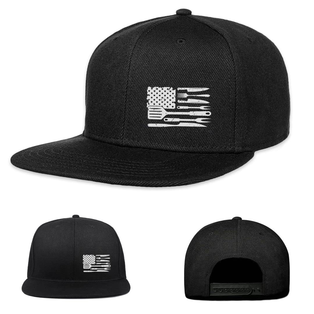 Fitted Hats for Women Adjustable Flat Brim Hat Snap Back Hat Mens Kitchenware Flat Bill Hat Black American Flag Baseball Cap Unisex Snapback Hat