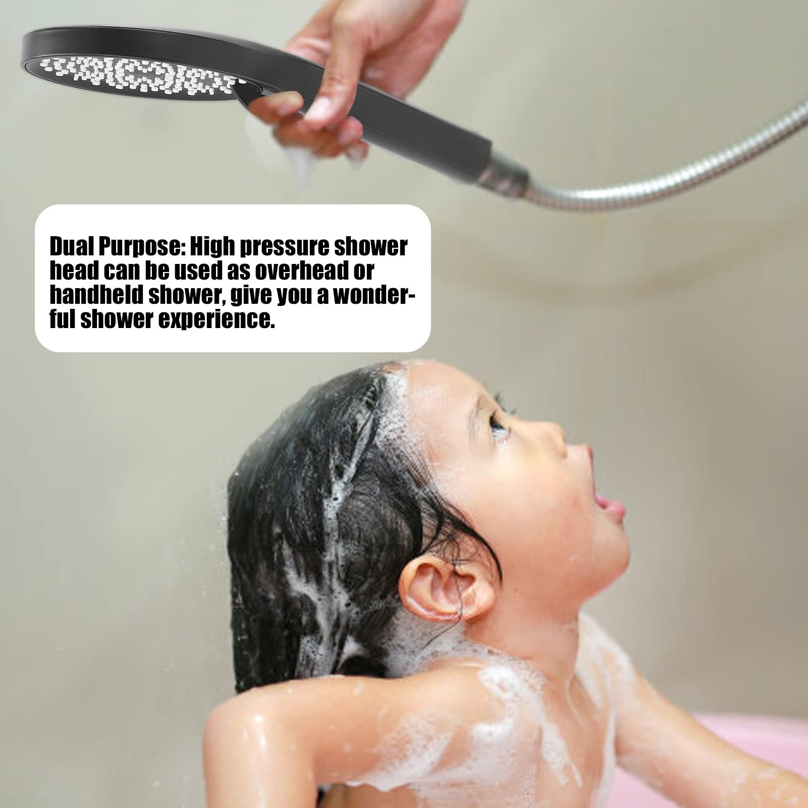 Handheld Shower Head, Colorfast Wearproof Lightweight High Pressure Showerhead for Bathtub (Black)