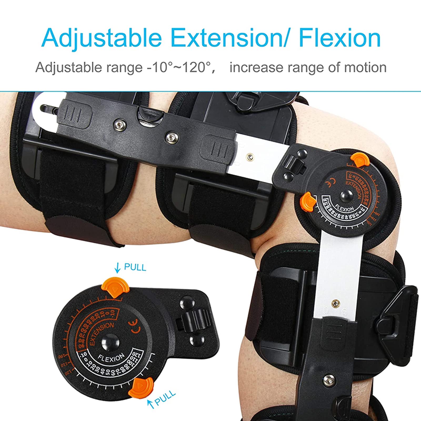 DXDUI Hinged Knee Brace Post Op Leg Orthosis for Recovery Stabilization Injury Adjustable Medical Orthopedic Support Stabilizer Women and Men,L