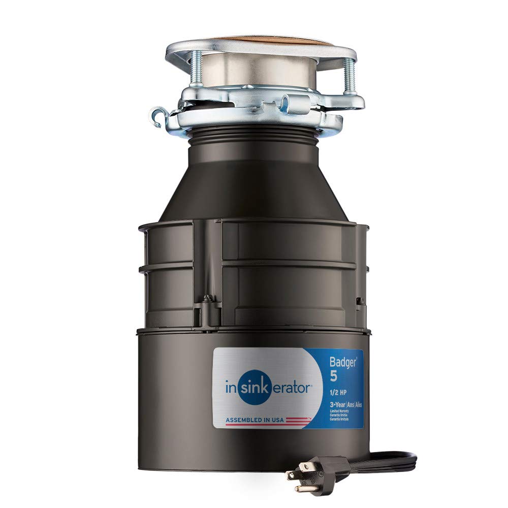 InSinkErator Garbage Disposal, Badger 5, Standard Series, 1/2 HP Continuous Feed, Black & PF WaterWorks PF0989 Garbage Disposal Installation Kit, White