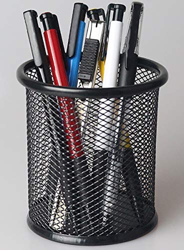 Nicunom 12 Pack Metal Pen Holder Mesh Pencil Holder Desk Organizer Mesh Round Pen Cup Pencil Cup for Desk Office Pen Organizer, Black