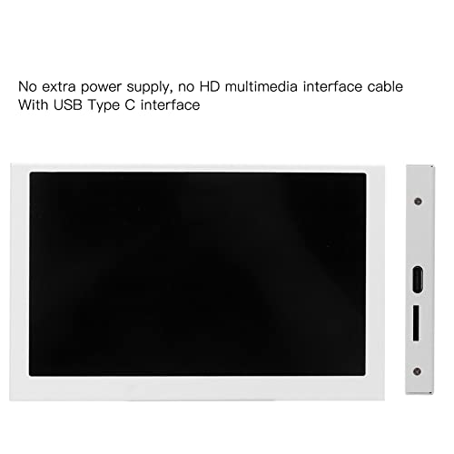 IPS Secondary Screen, ABS Eye Protection Simple Connection Multi Theme USB Monitor 360 Degree Rotation Brightness Stepless Adjustment for Mini Chassis(White)