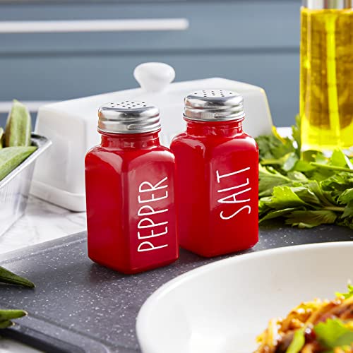 Red Salt and Pepper Shakers Set - Red Farmhouse Kitchen Decor and Accessories - Cute Glass Salt Shaker for Kitchen and Table