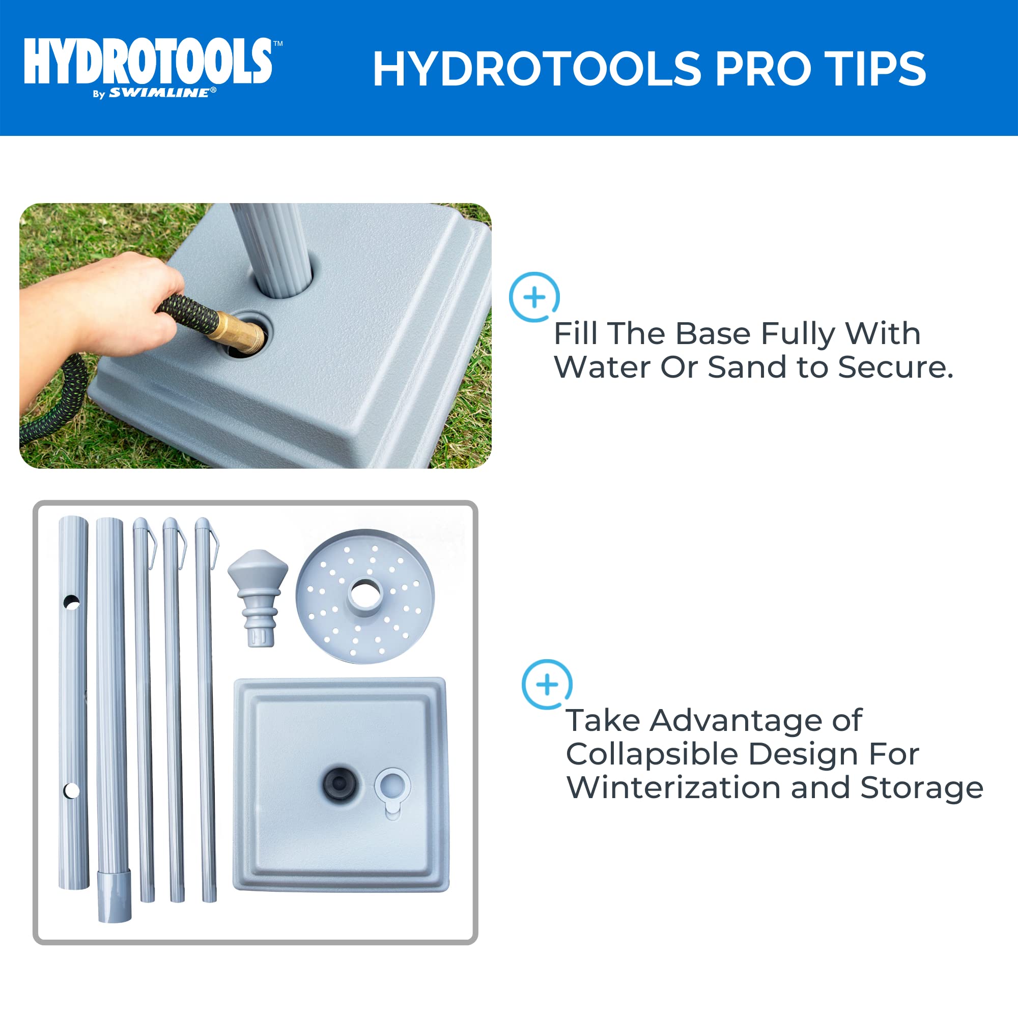 HYDROTOOLS BY SWIMLINE 89033 Premium Free Standing Poolside Valet Towel Rack Adjustable With Water Weighted Base Three Arms Secure Clips For Outdoors & Indoors Pool Patio Poolside Holder Drying Stand