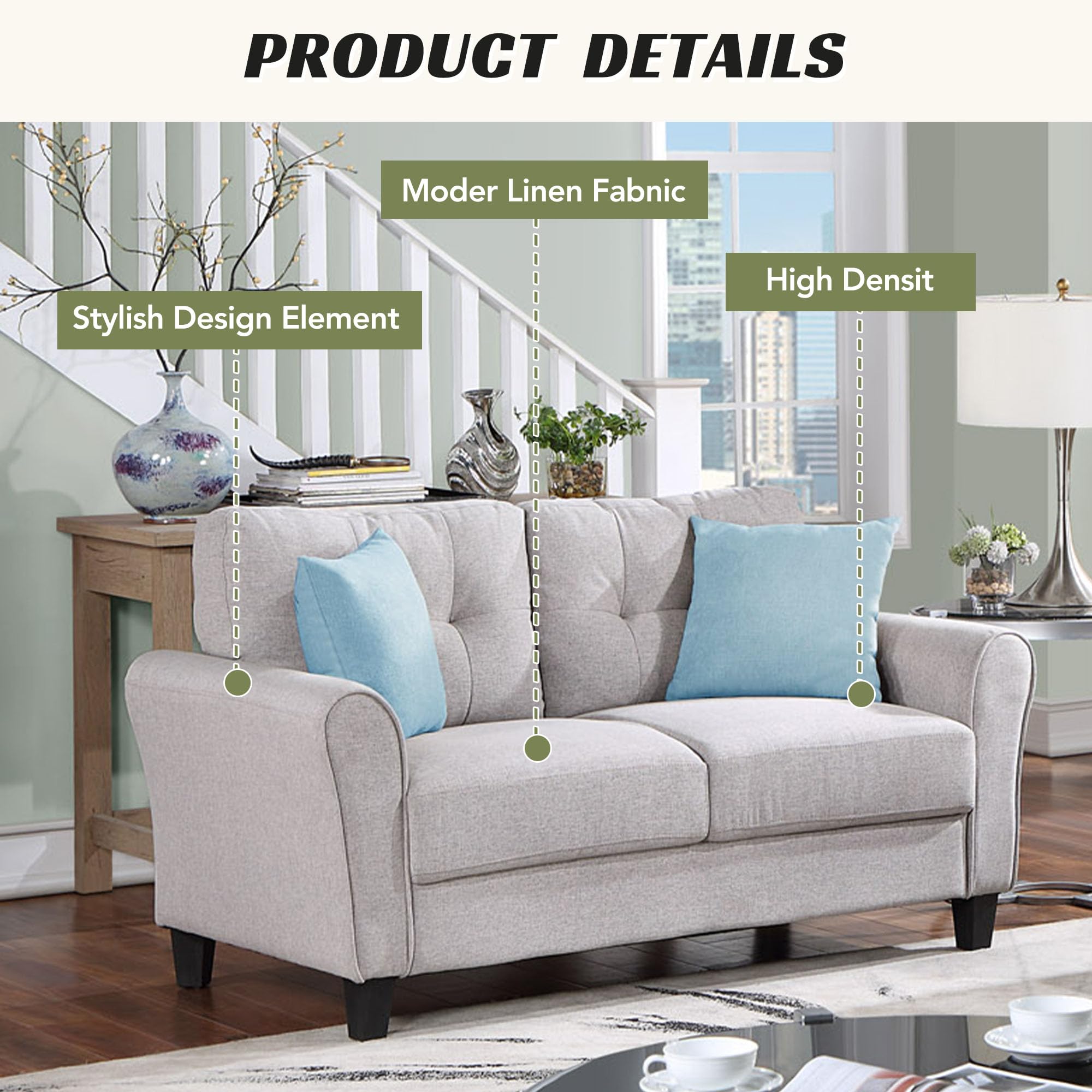 Harper & Bright Designs 3-Pieces Living Room Sofa Set with 3-Seat Couch, 2-Seat Loveseat, Single Sofa Chair, Modern Velvet Upholstered Sofa for Living Room, Office, Brown Flannel