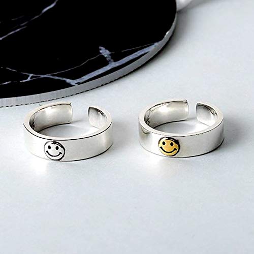 DXZNBEST Women Smiley Face Matching Rings Band Open Smiling Face Rings Statement Asthetic Jewelry Adjustable Bands for Women Men 2PCS