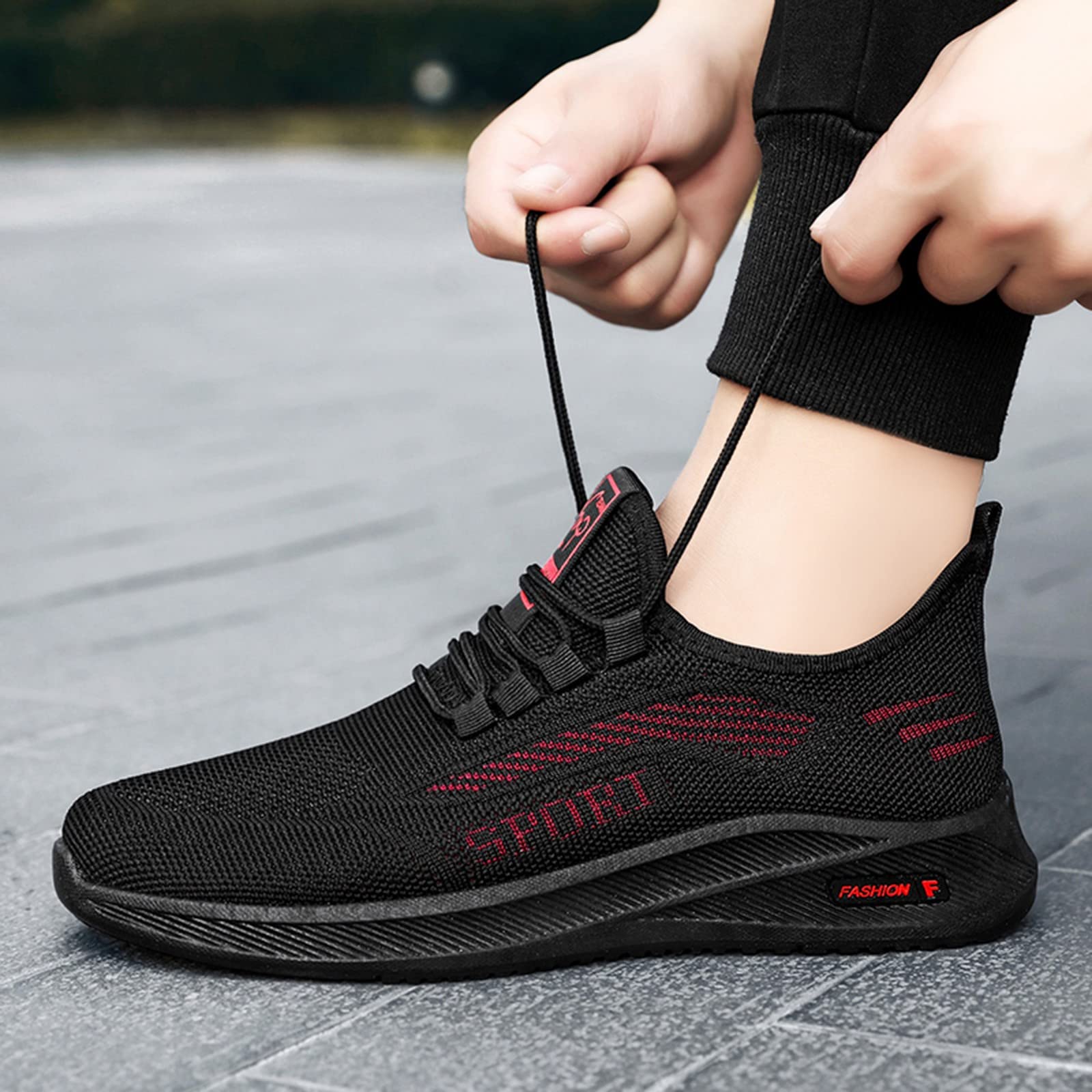 FASDNENDYS Fashionable Autumn Men Sports Shoes Flat Fly Woven Mesh Breathable Comfortable Lace Mens Sneaker Boots Size 11