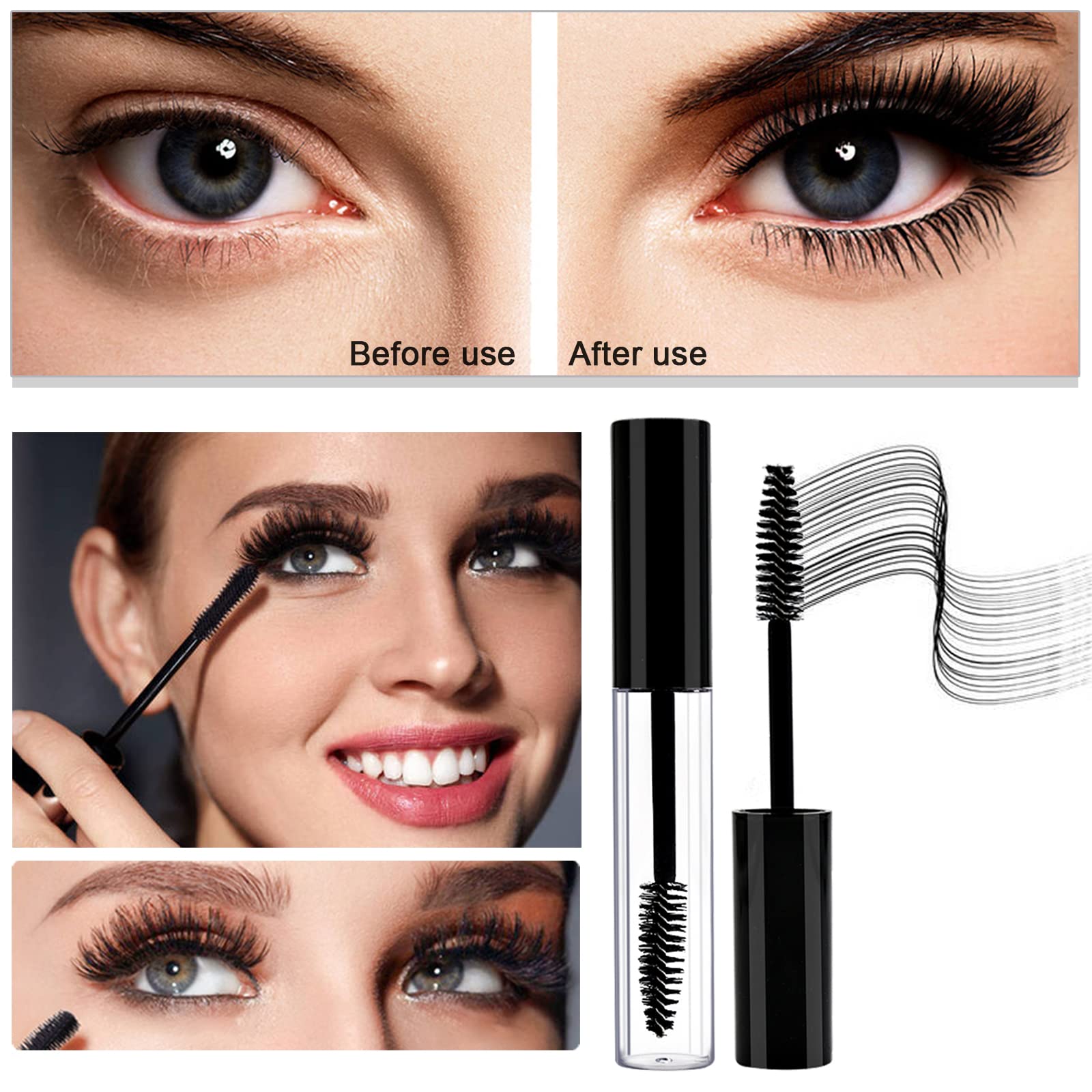 Debaishi 3 pack 10ml Empty Mascara Tube Bottle with Eyelash Wand,Rubber Inserts,Funnels and Tubes,Eyelash Cream Container Bottle with Funnels Transfer Pipettes,for Castor Oil/Eyelash Growth Oil
