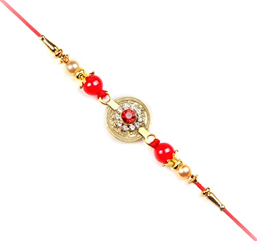 Lumba Rakhi for Brother & Bhabhi Set / Bhaiya Bhabhi Rakhi Thread Jodi Kundan Rakhi Combo (Design 1, Standard)