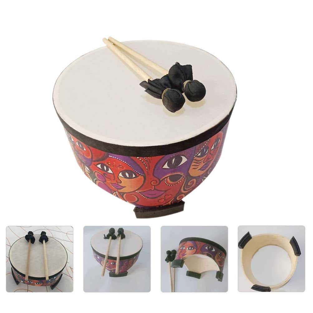 EXCEART 1 Set Kids Floor Tom Drum Percussion Instrument Music Drum Wooden Drum Toy with Drumstick for Children Educational Developmental Playthings