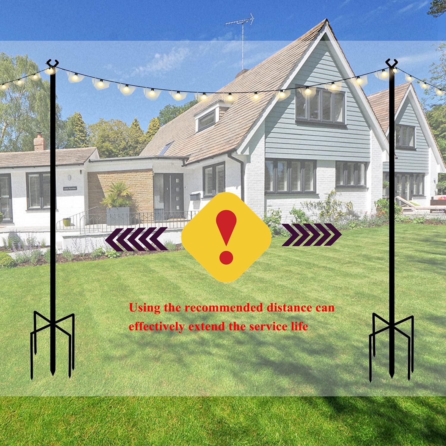 String Light Poles Outdoor with 5 Prong Fork Holiday Steel Light Pole Patio Lights Pole Garden Backyard Birthday for Parties Cafe Patio Wedding Party Terrace Decoration (Steel Pole - 1 Pack)