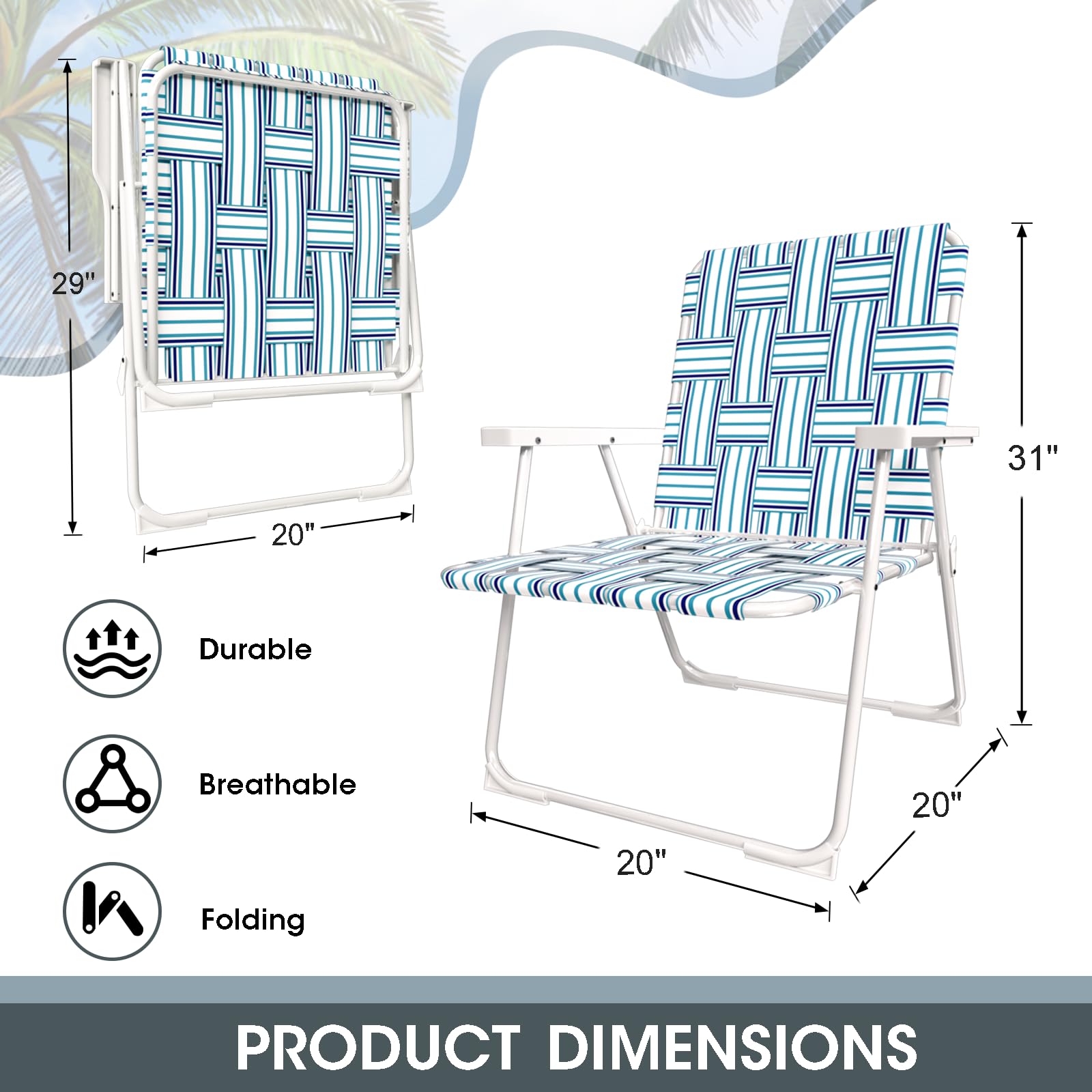 GREZJXC Beach Chair 2-Set,Camping Chairs Webbed Portable Lawn Chair Outdoor lounge Chair Portable Dining Chairs with Armrests for Camping