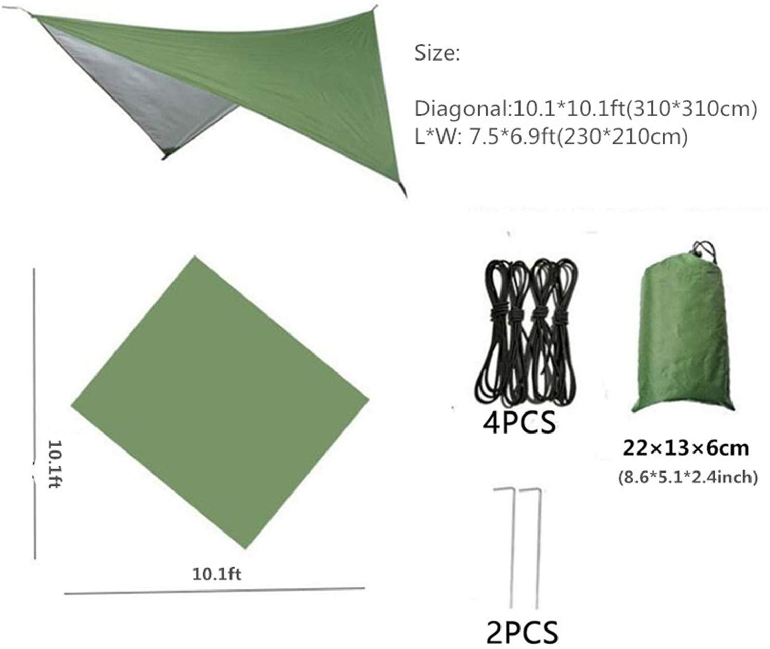 DOCYKE Waterproof Camping Tarp,Footprints 310cm 10.2ft 4 in1 Multifunctional Tent Footprint for Camping Hiking Survival Gear Lightweight and Compact(B)