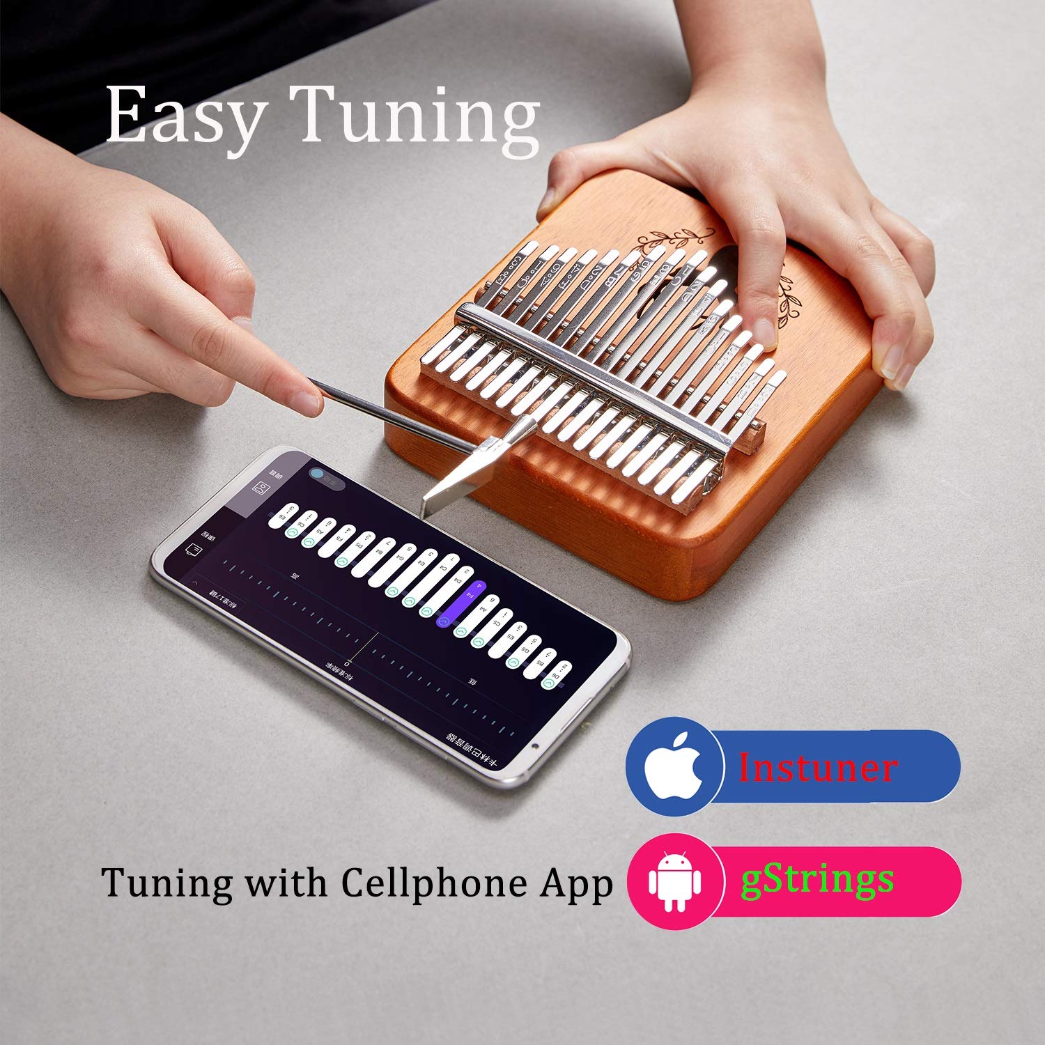 TienClef Kalimba Thumb Piano 21 Keys with Engraved Notes Deer Pattern Handhold Cute Finger Zebrawood Solid Wood Portable Musical Instrument Music Book for Kids Adult Beginner (Gradual Blue)
