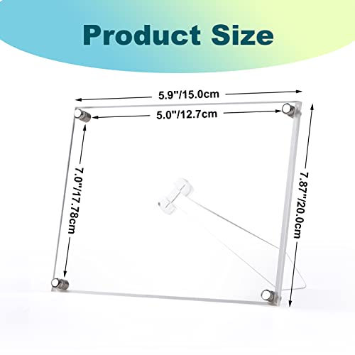 Serwrsw 4 Pack 5x7 Acrylic Floating Frames, Clear Desk Frame for Family Photos or Office Pressed Flowers, Tabletop Display Frame for Kid Art Work