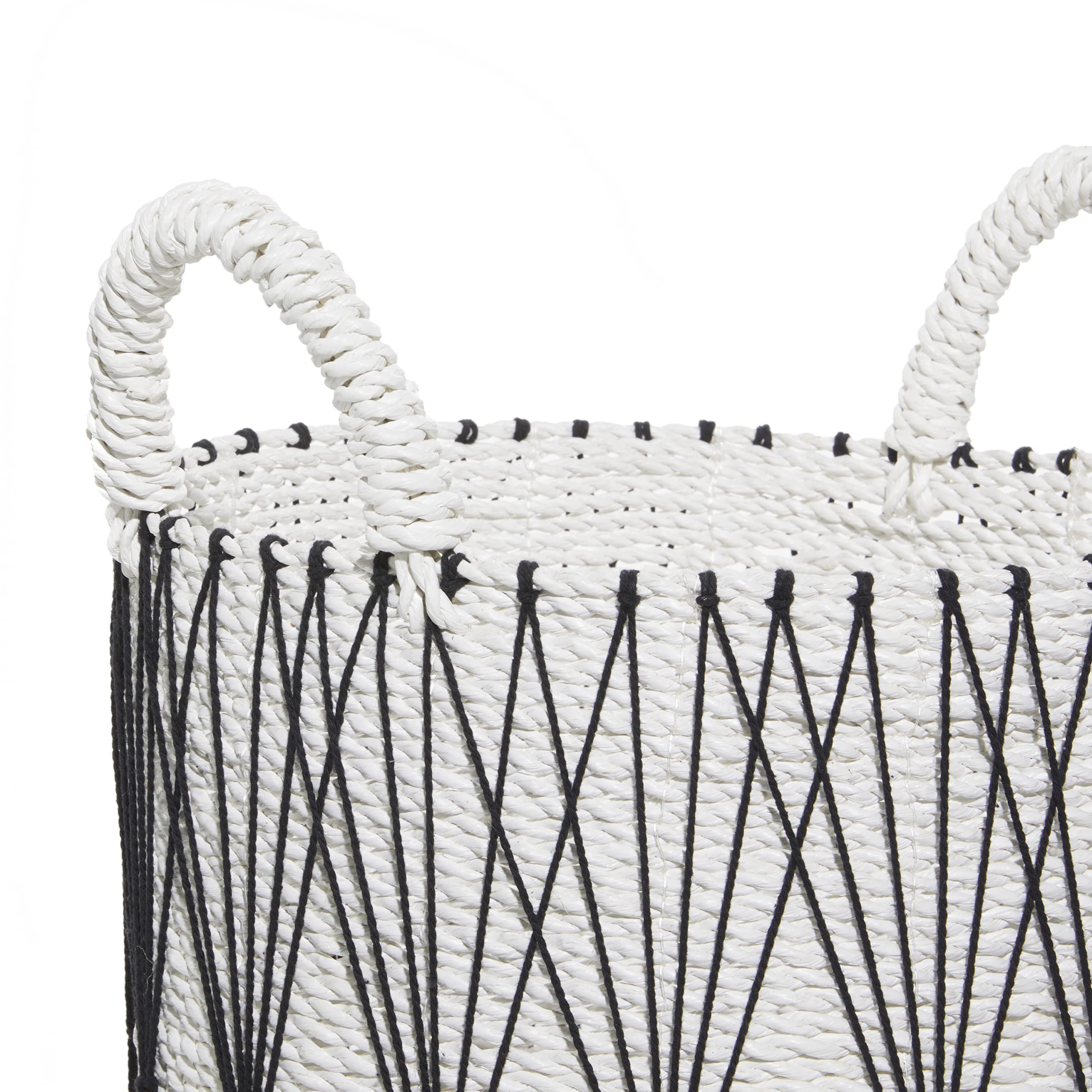 Deco 79 Plastic Handmade String Detail Storage Basket with Handles, Set of 3 21", 21", 19"H, White
