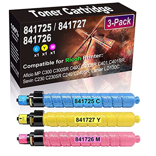 Kolasels 3-Pack (C+Y+M) Compatible Aficio MP C300 MP C400 MP C400SR MP C300SR Toner Cartridge Replacement for Ricoh 841725 841727 841726 Printer Toner Cartridge (High Capacity)