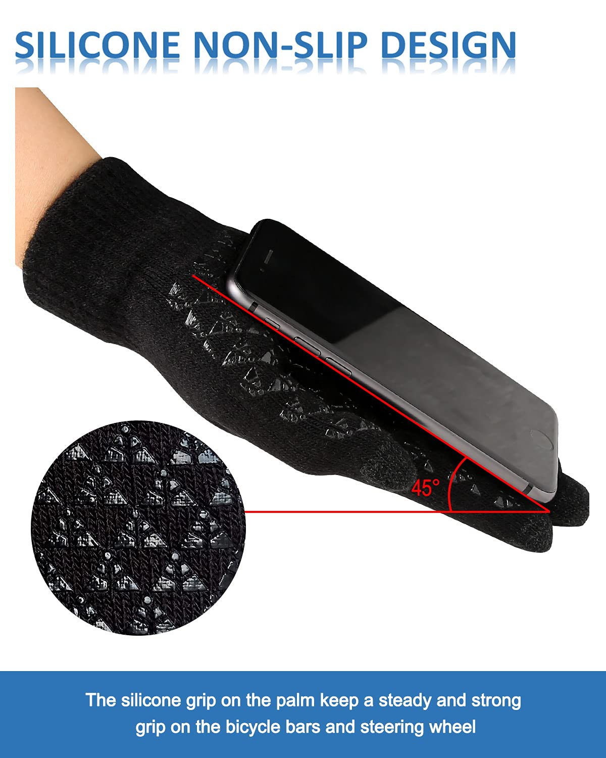 FEIQIAOSH Winter Gloves for Men Women, Upgraded Touch Screen Anti-slip Warm Gloves - Thermal Soft Knit Lining, Elastic Cuff