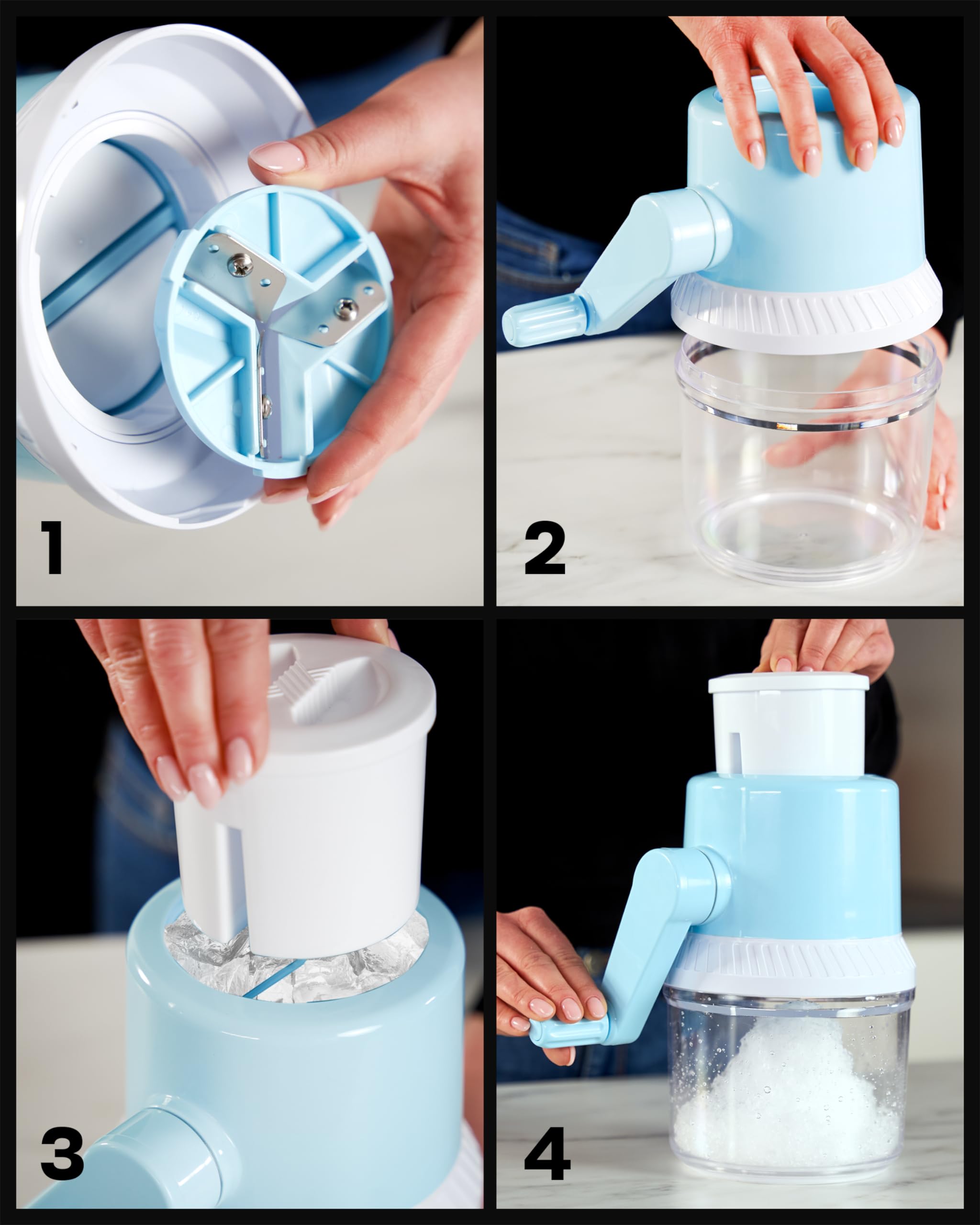 Manual Ice Shaver - Snow Cone Machine with Ice Cube Tray, Stainless Steel Blades, & Large Container - Portable Crushed Ice Machine for Home - Shaved Ice Maker Kit for Kids Snowcones, Slushies & More