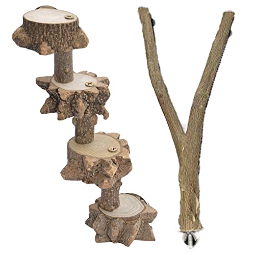 Luonfels Bird Perch Stand Ladder Toys,Cage Wooden Hanging Perch Platform Swing Toy for Parakeets,Budgies,Cockatiels,Conures,Finches