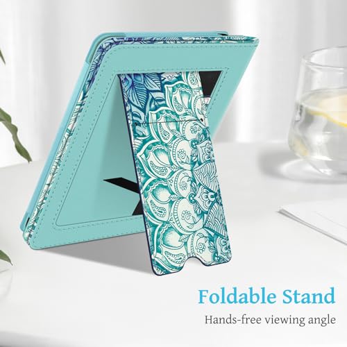 Fintie Stand Case for 6.8" Kindle Paperwhite (11th Generation-2021) and Kindle Paperwhite Signature Edition - Premium PU Leather Sleeve Cover with Card Slot and Hand Strap, Emerald Illusions