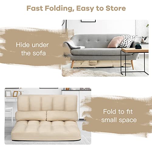 KOMFOTT Adjustable Floor Sofa Bed, Foldable Lazy Sofa Sleeper Bed with 6 Position Backrest & 2 Pillows, Convertible Futon Couch Bed with Suede Cloth Cover, Lounge Recliner for Living Room