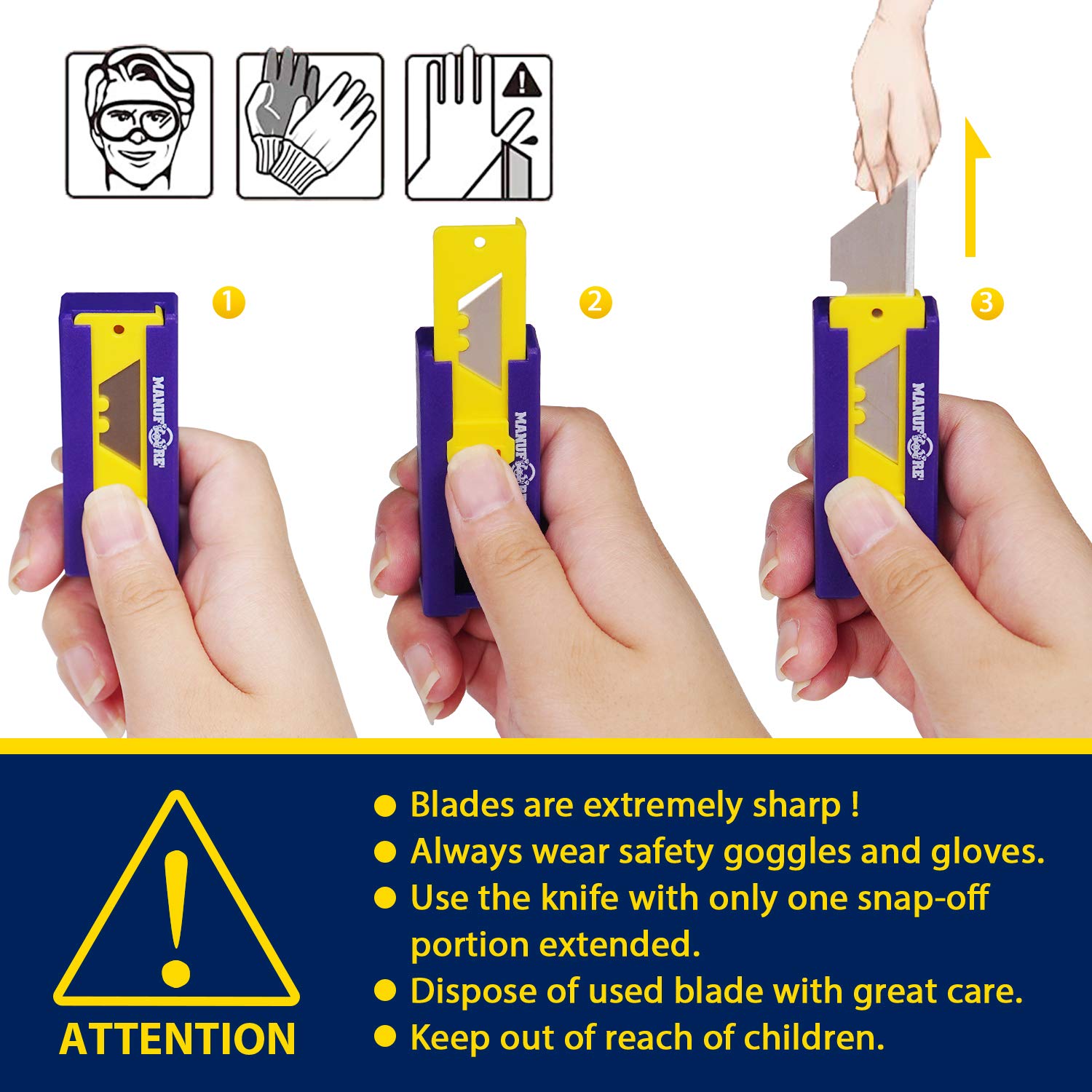 MANUFORE Utility Knife Blades Dispenser Heavy Duty Blades SK5 Steel 40 pack