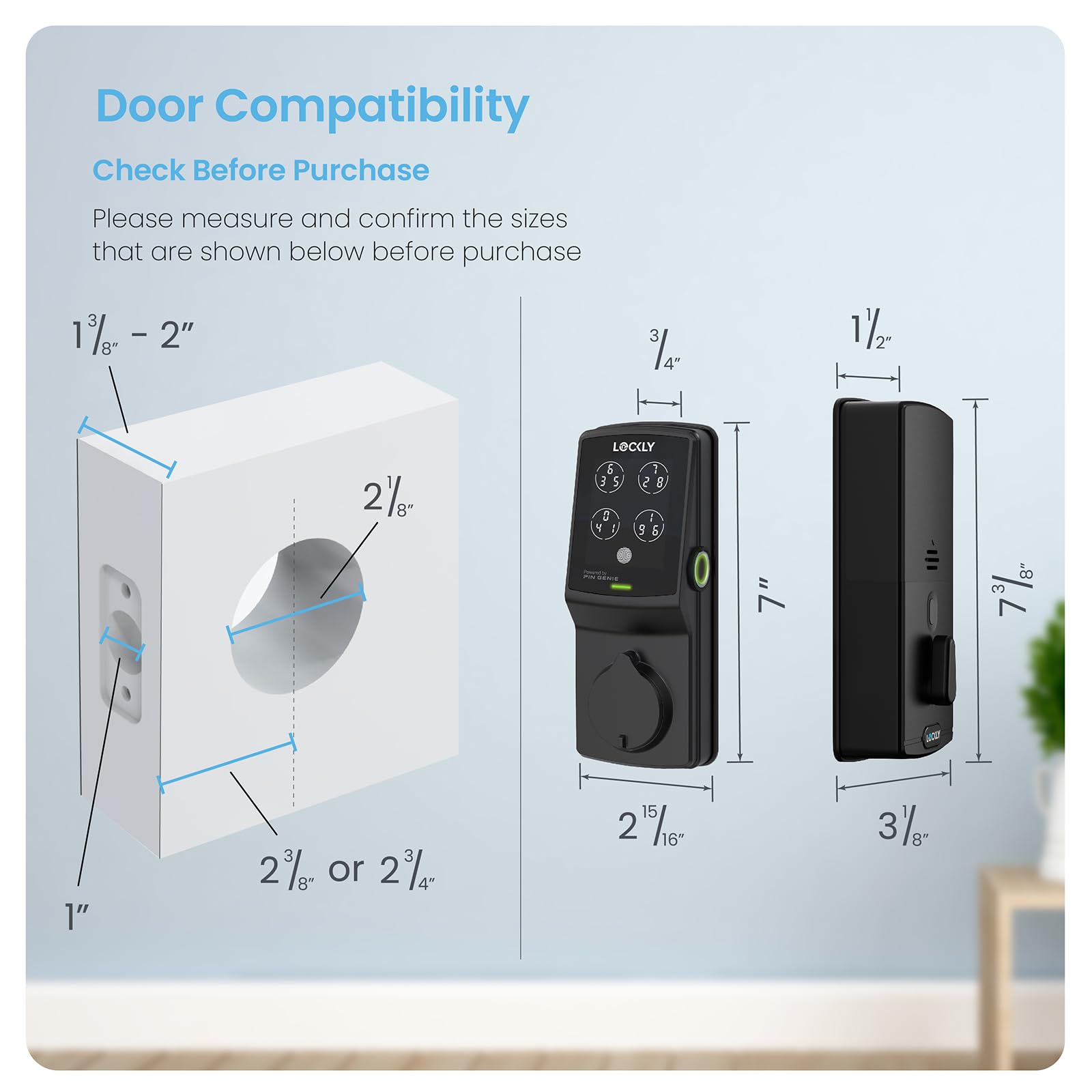 Lockly Secure Pro, Wi-Fi Smart Deadbolt, Keyless Entry Door Lock, PIN Genie® Keypad, 3D Biometric Fingerprint Sensor, Auto Lock - Matte Black (PGD728WMB)