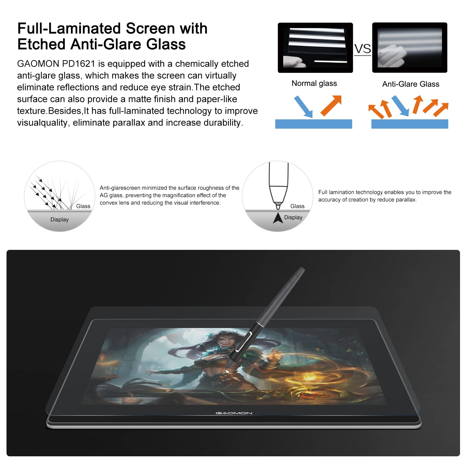 Drawing Tablet with Screen GAOMON PD1560 Drawing Monitor Art Tablet with Adjustable Stand, 10 Shortcut Keys, 15.6-inch Graphics Tablet for Mac, Windows PC