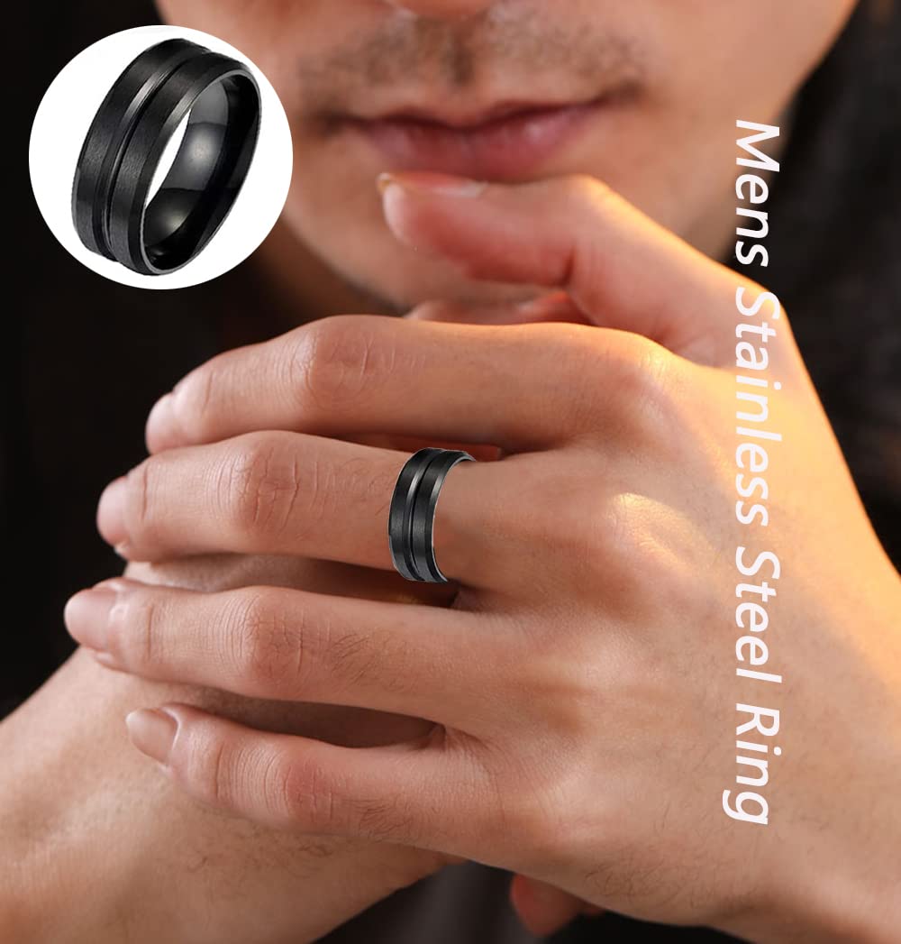 FINZOR 16Pcs Stainless Steel Fidget Band Rings for Men Women Spinner Ring Cool Rings Wedding Promise Band Ring Jewelry Set Size 10
