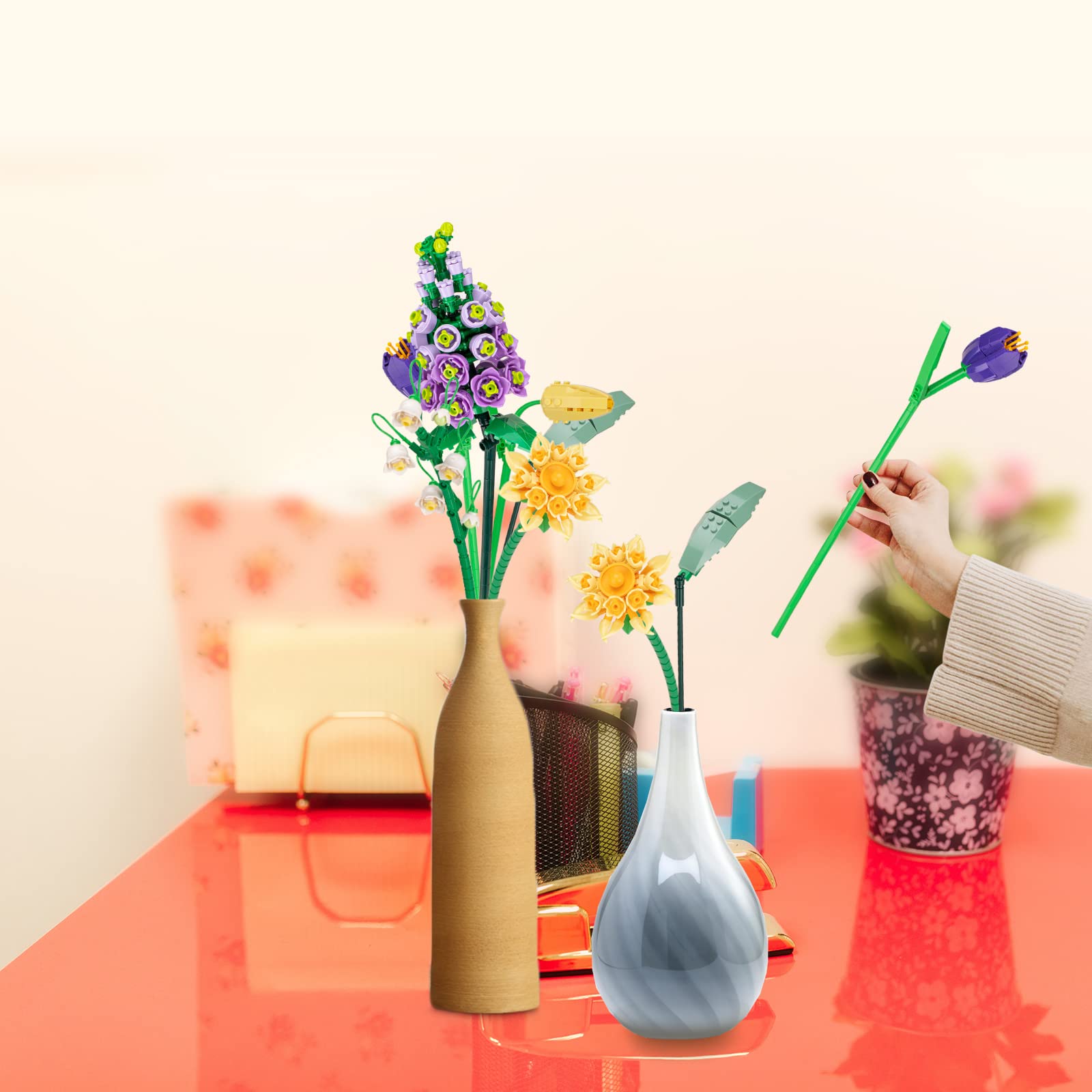 Flower Bouquet Building Kit ,Flower Building Blocks Compatible with Lego,Artificial Flowers Building Toys Creative Project for Adults Botanical Collection (Romantic Flowers)