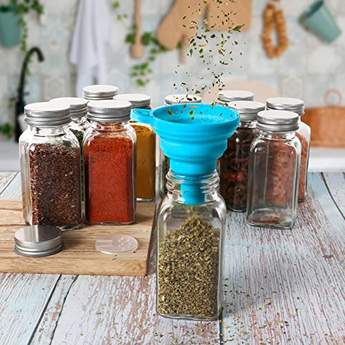 Keketin 6 oz Glass Spice Jars Bottles,25 Pack Empty Spice Jars with Shaker Lids and Labels,180ml Square Spice Containers with Airtight Silver Caps(Chalk Marker,Funnel and Brush include)