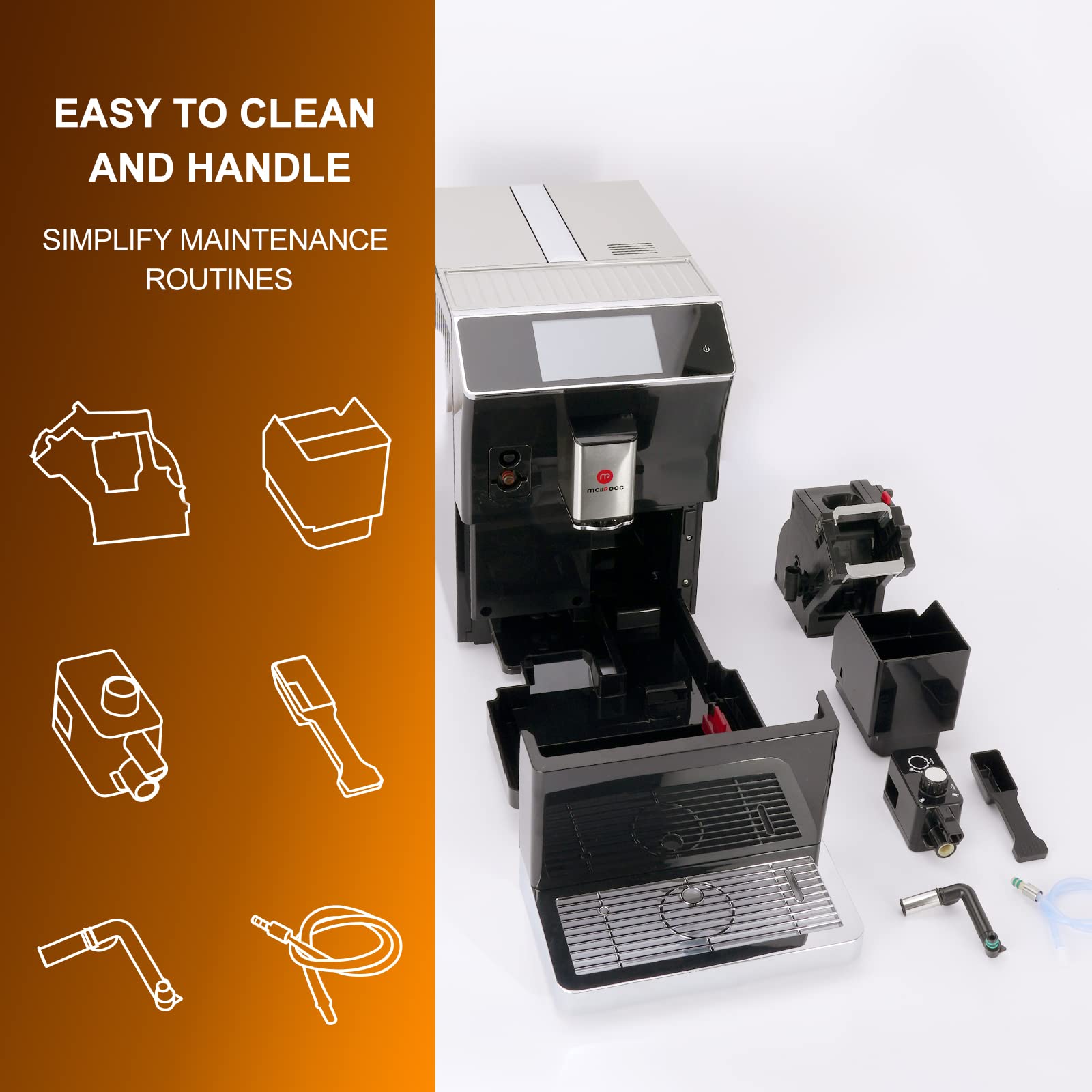 Mcilpoog WS-203 Super-automatic Espresso Coffee Machine With Smart Touch Screen For Brewing 16 Coffee Drinks