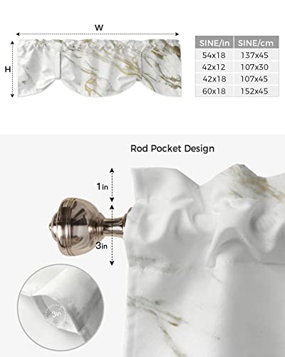 Tie Up Valance for Kitchen Windows,Abstract White Marble Gold Inlay Adjustable Valances Rod Pocket Short Curtain,Modern Simple Geometric Tie Up Curtains Valance for Bedroom Bathroom 42x12in