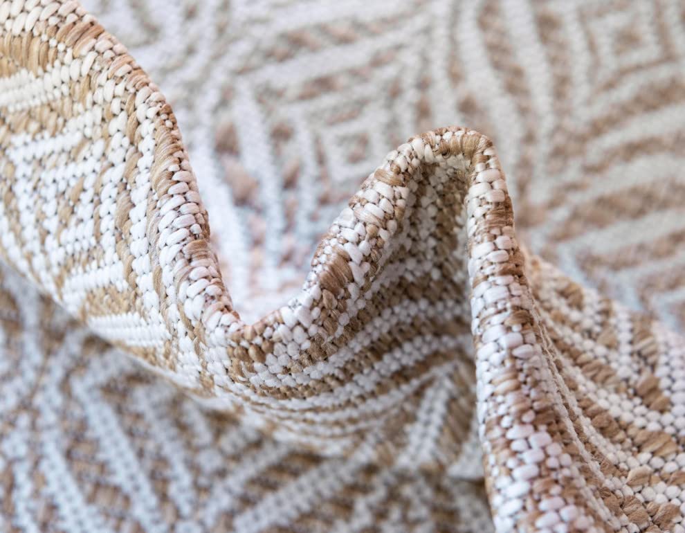 Unique Loom Outdoor Trellis Collection Area Rug - Deco Trellis (5' 3" x 8' Rectangle, Taupe/ Ivory)