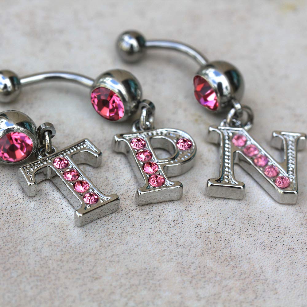 Dynamique 316L Surgical Steel Belly Button Ring With Alphabet Letter Dangle (Sold Per Piece)