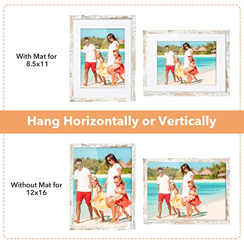 SYNTRIFIC 12x16 Picture Frames Set of 6,Rustic Distressed White Photo Frames Display Pictures 8.5x11 with Mat or 12x16 Without Mat,Farmhouse Wall Gallery Collage Photo Frames Home Decor Poster Frame